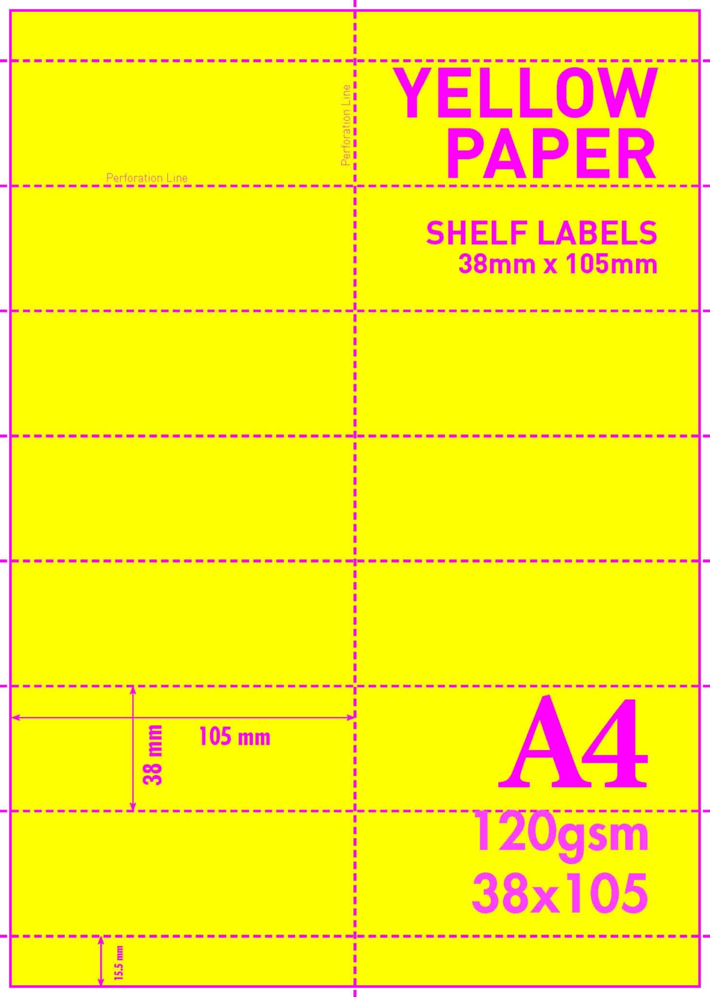 A4-120GSM/2/14+Y - YELLOW A4 PERFORATED SHELF EDGE LABELS - 14 per ...